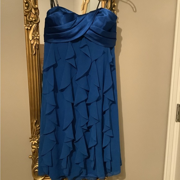 Xscape | Dresses | Xscape Strapless Ruffle Dress Royal Blue Polyester ...